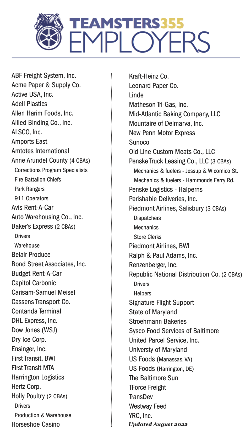 Teamsters Local 355 - Local 355 Employers